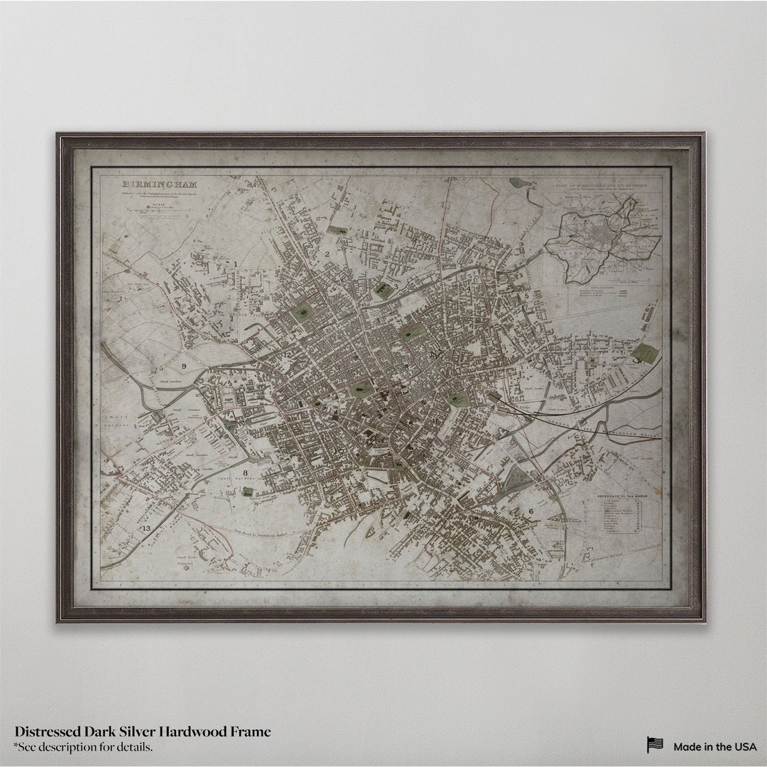 Vintage Birmingham England Map Print C.1850s, Birmingham City Street ...
