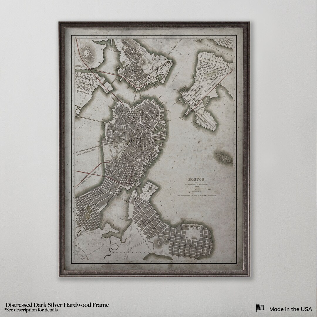 Boston Map, Vintage Map of Boston Massachusetts, Framed Map Options ...