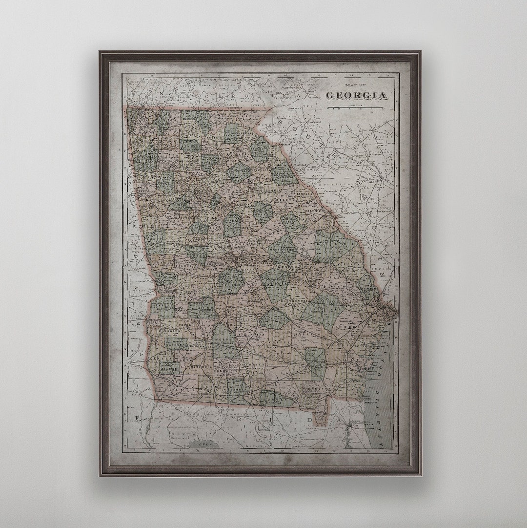 Georgia Map Vintage Map of Georgia State Map Vintage Wall - Etsy