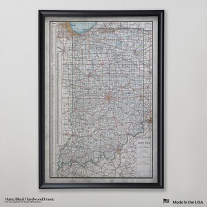 Indiana Map, Vintage Road Map of Indiana, Framed Art Options, Antique ...
