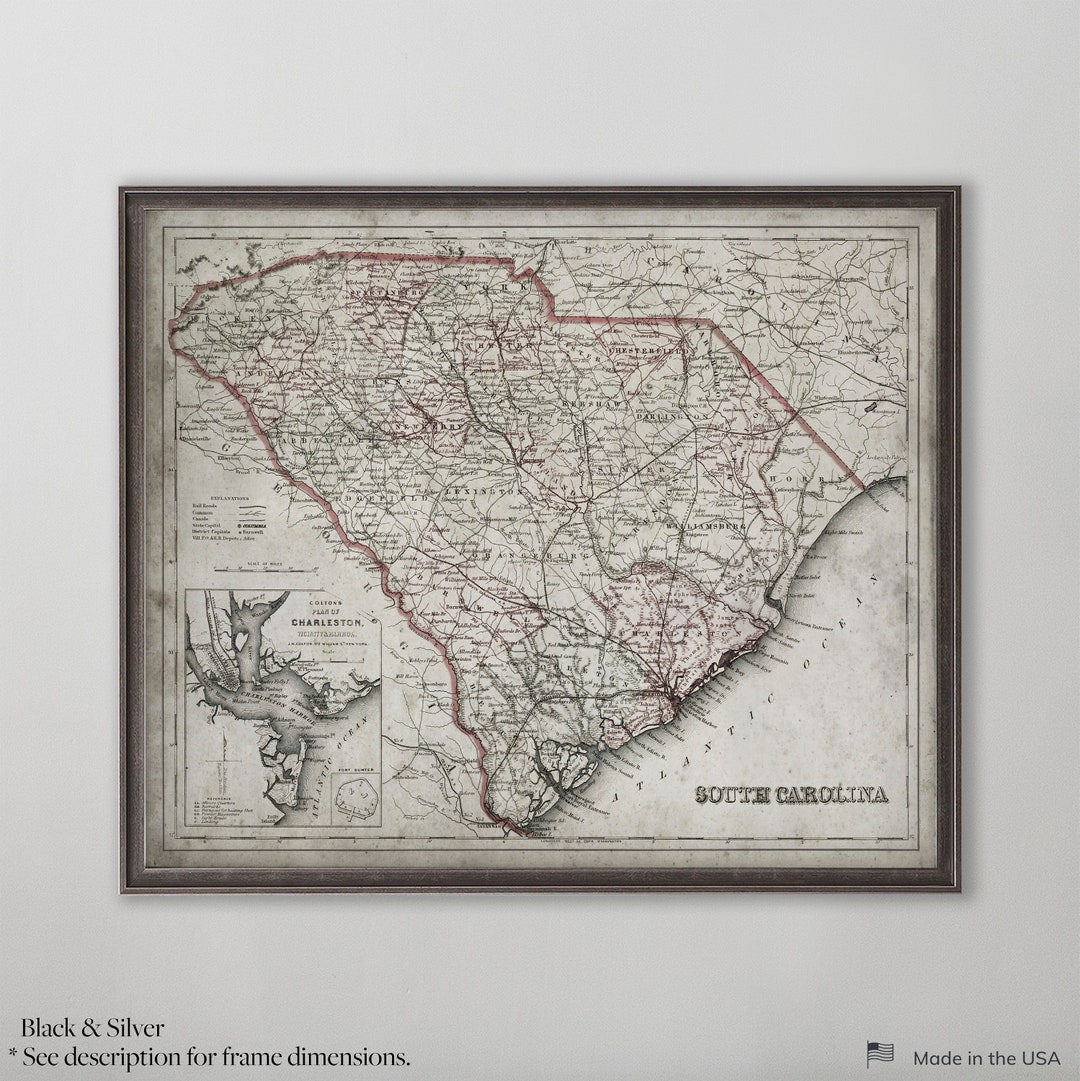 South Carolina Map, State Map of South Carolina, Antique South Carolina ...