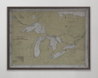 Great Lakes Map - Etsy