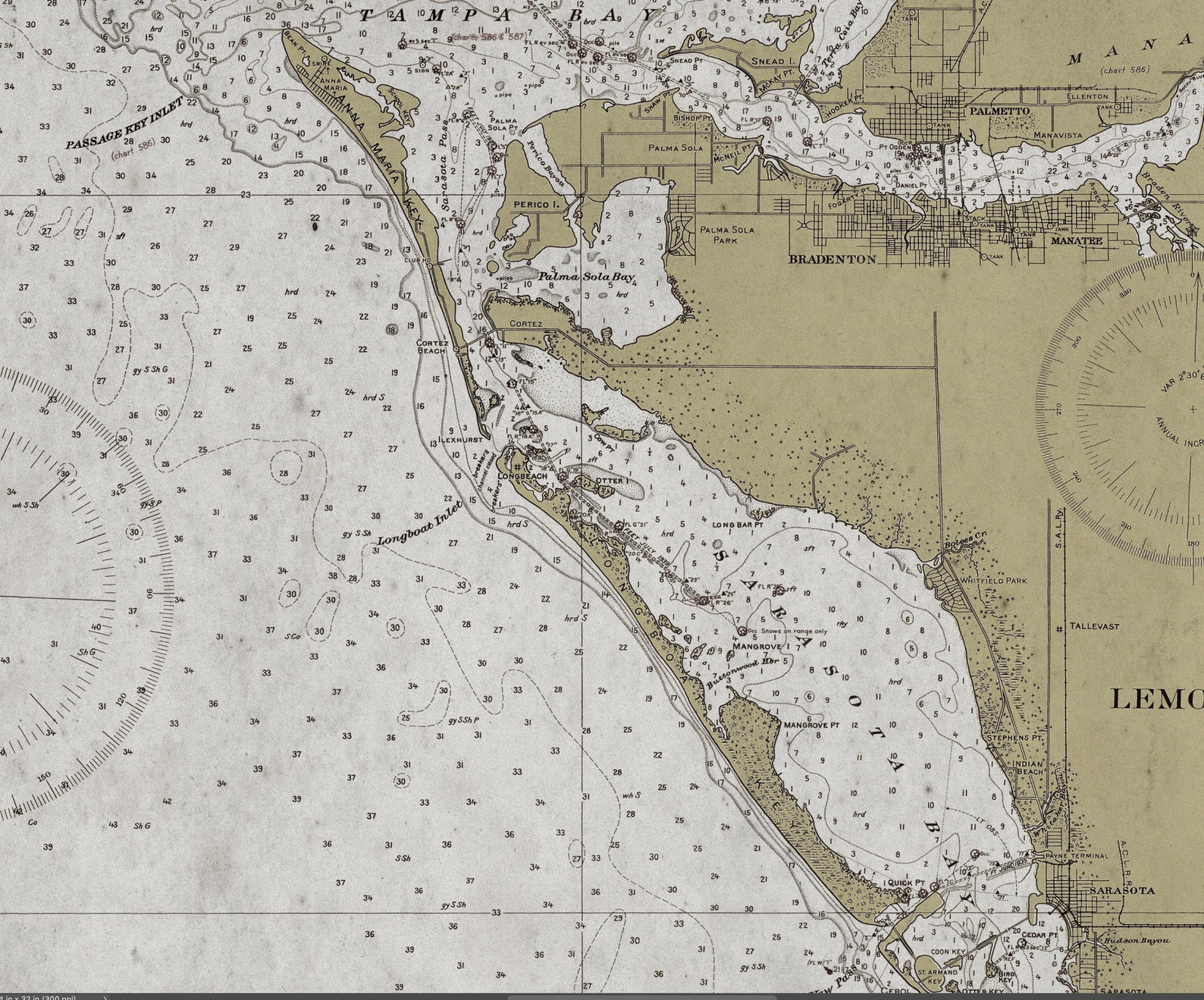 Lemon Bay to Passage Key Inlet Map Nautical Map of Miami | Etsy