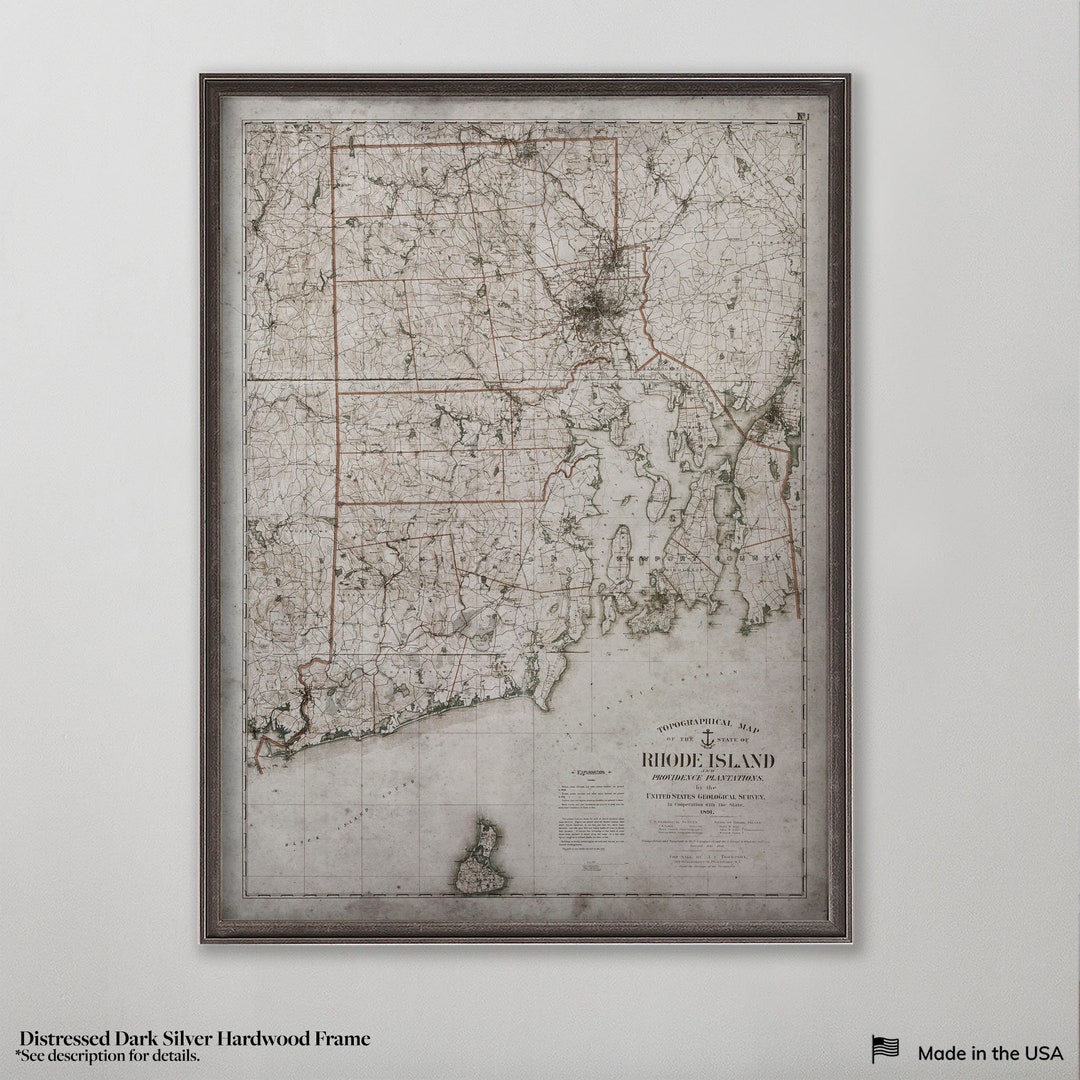 Rhode Island Map, Vintage Map of Rhode Island State, Antique Rhode ...