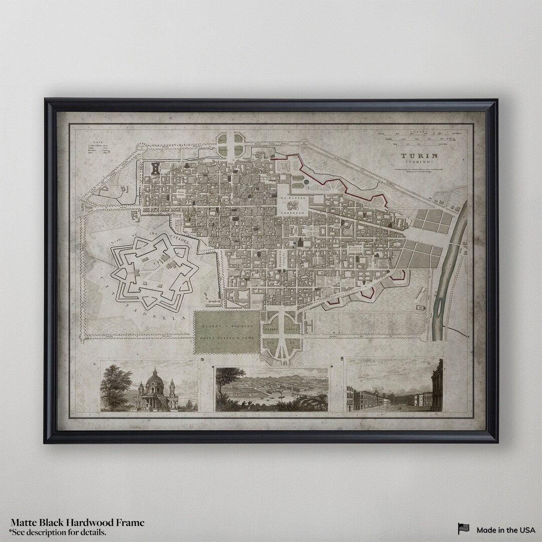 Turin Map, Vintage Map of Turin Italy, Framed Map Options, Antique ...