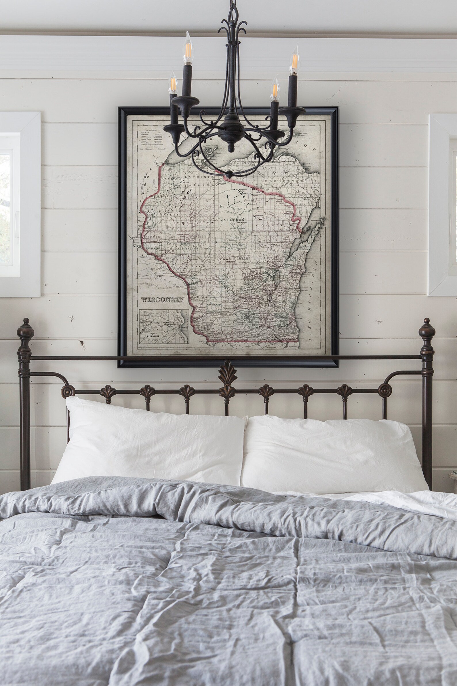 Wisconsin Map, State Map of Wisconsin, Vintage Wall Art, Home Decor ...