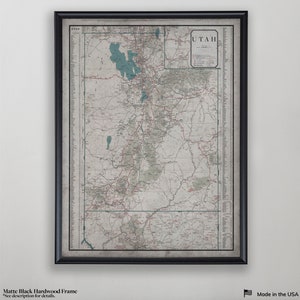 Utah Map, Vintage Road Map of Utah, Vintage Wall Art, Framed Art, Early ...