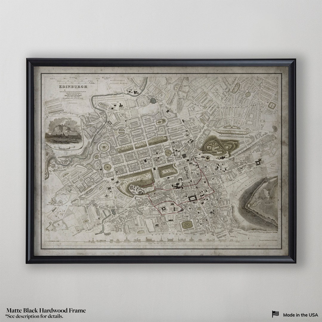 Edinburgh Map, Vintage Map of Edinburgh, Scotland, Framed Options ...