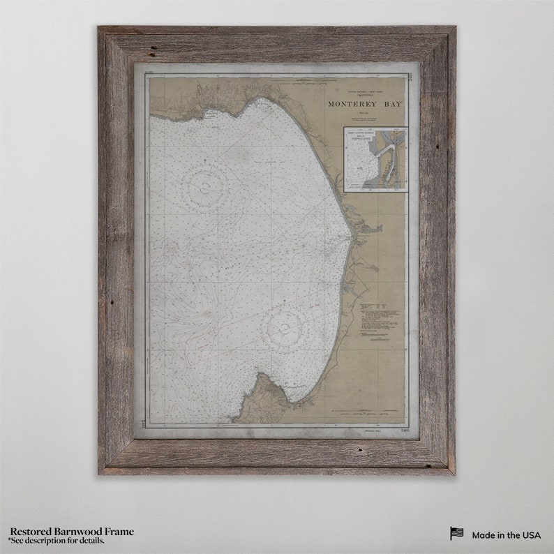 Vintage Monterey Bay Nautical Chart Print C. 1900s, California Central ...