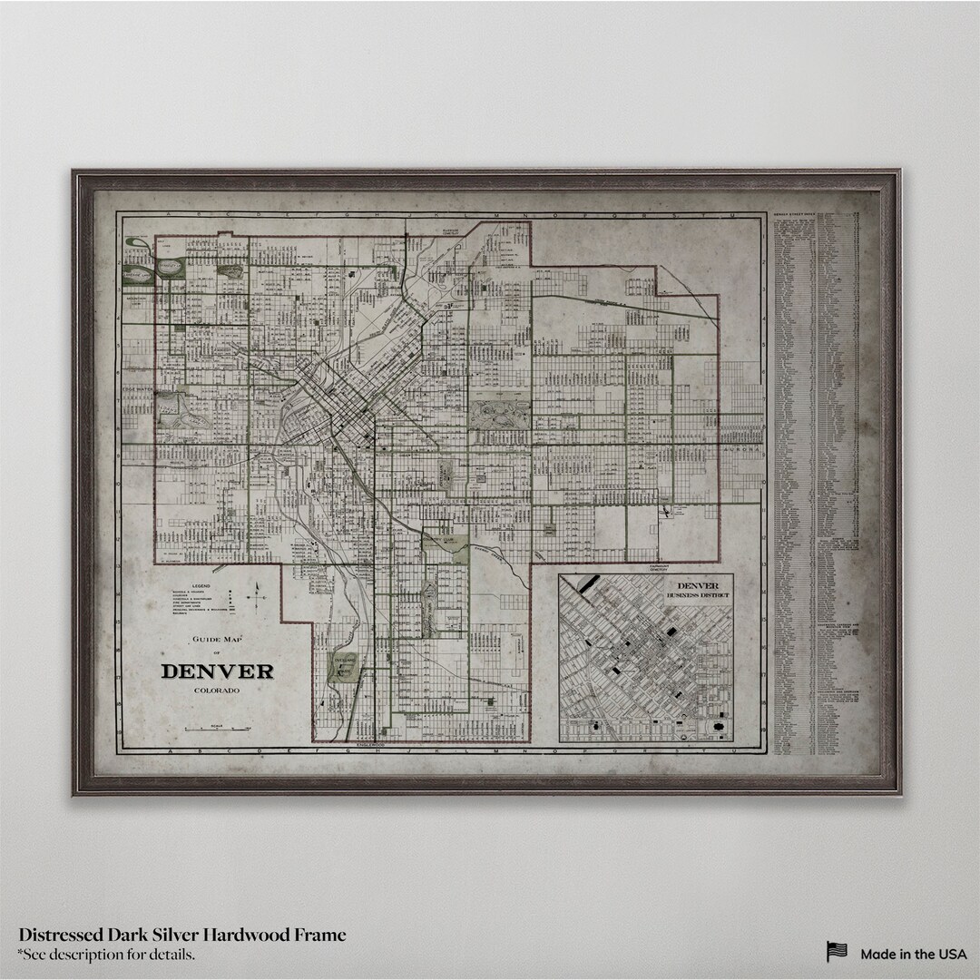 Denver Map, Vintage Map of Denver, Colorado, Circa 1920 Antique Denver ...