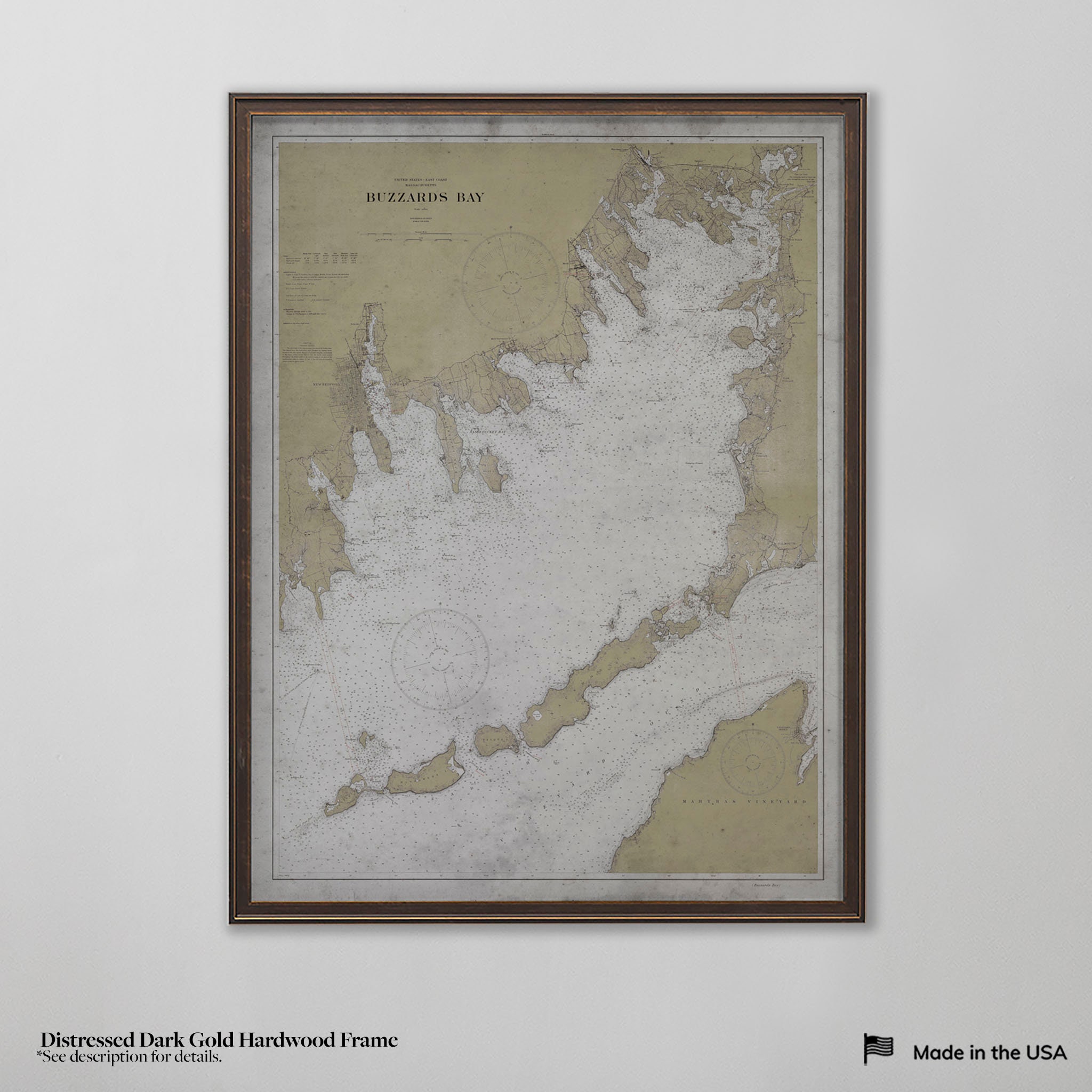 Vintage Buzzards Bay Nautical Chart Print C. 1900s, Massachusetts ...