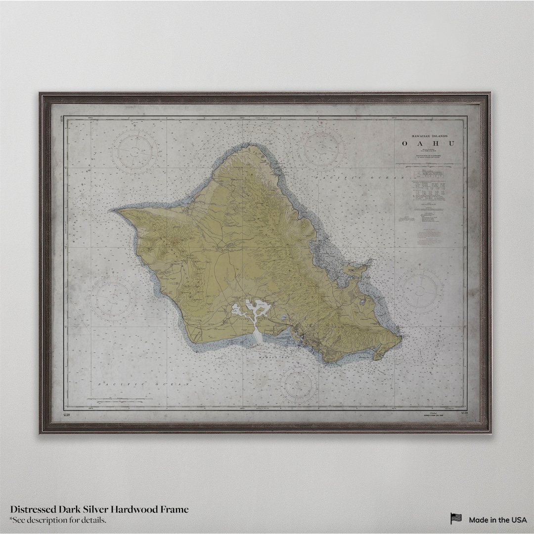 Oahu Map Print, Oahu Nautical Chart, Home Decor Wall Art, Anniversary ...