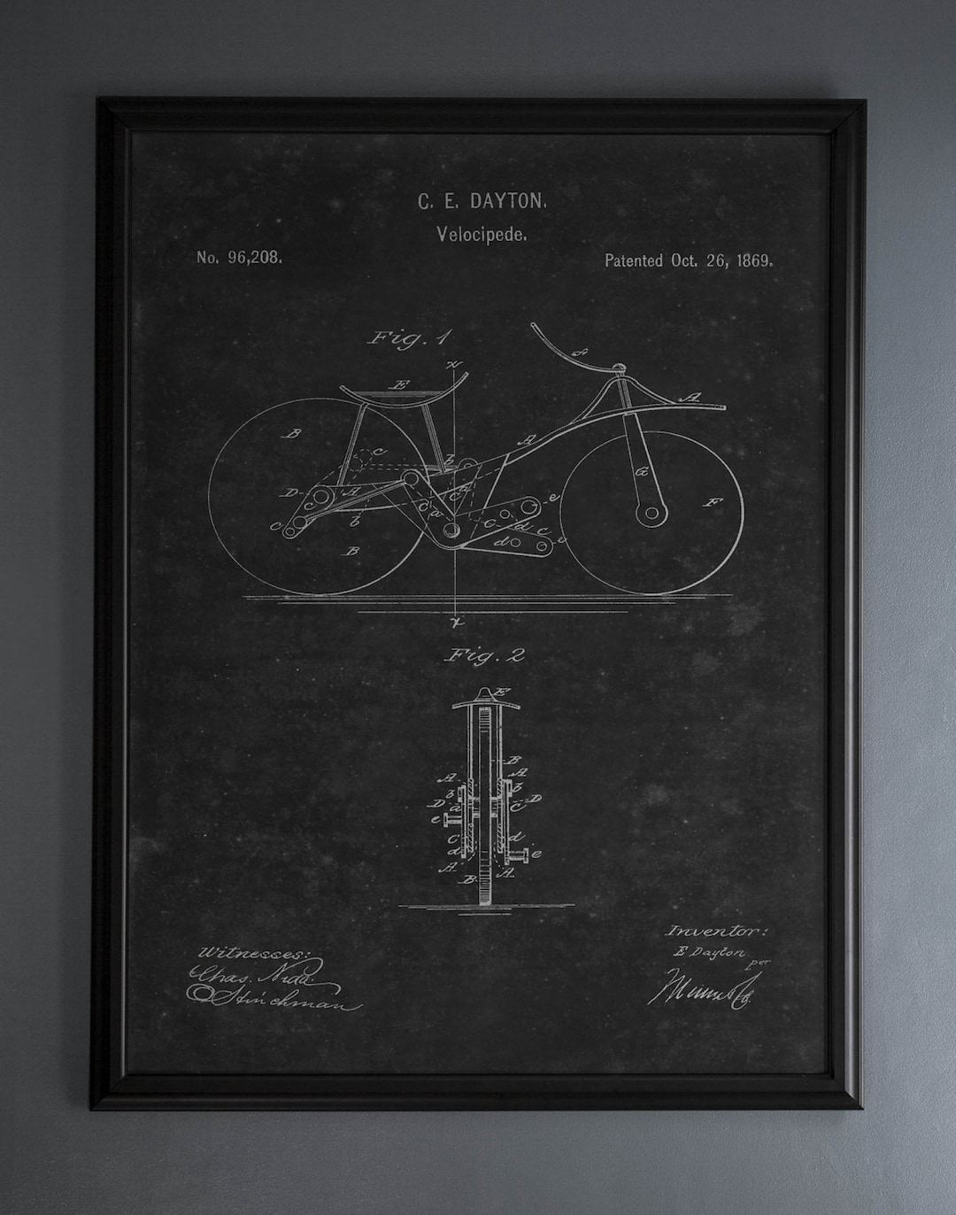 Velocipede Patent Print 1869, C.E. Dayton Early Bicycle Blueprint ...