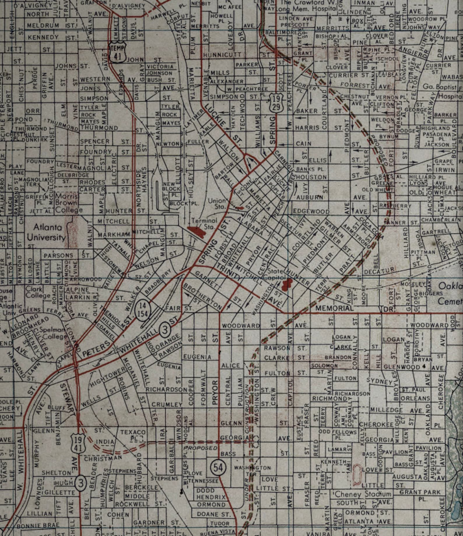Atlanta Map Vintage Street Map of Atlanta Georgia Vintage | Etsy