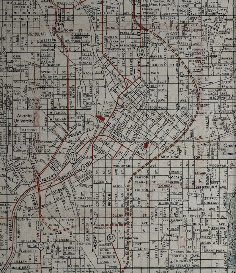 Vintage Atlanta Georgia Map Print 1900s, Atlanta City Map, Southern ...
