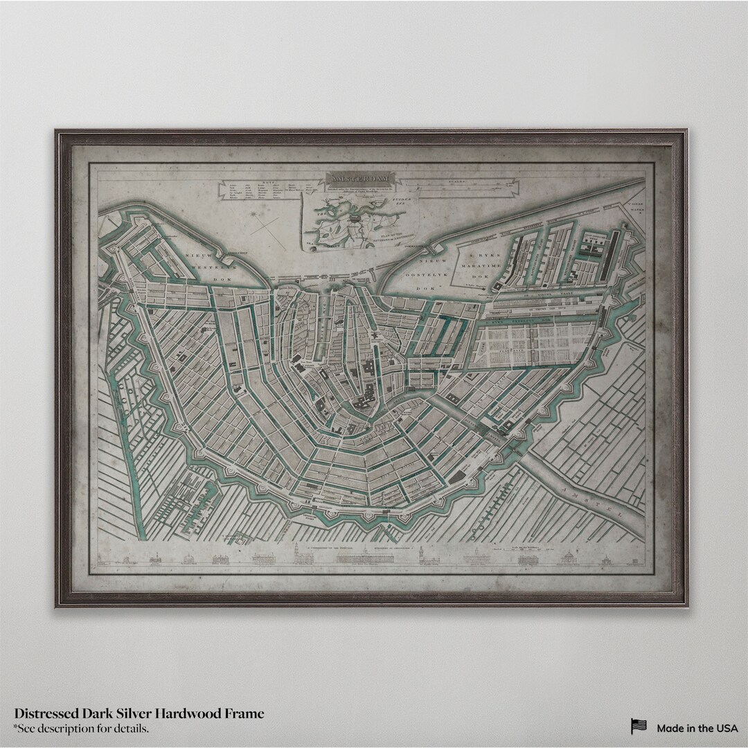 Vintage Amsterdam Netherlands Map Print C.1850s, Historic Canal City ...