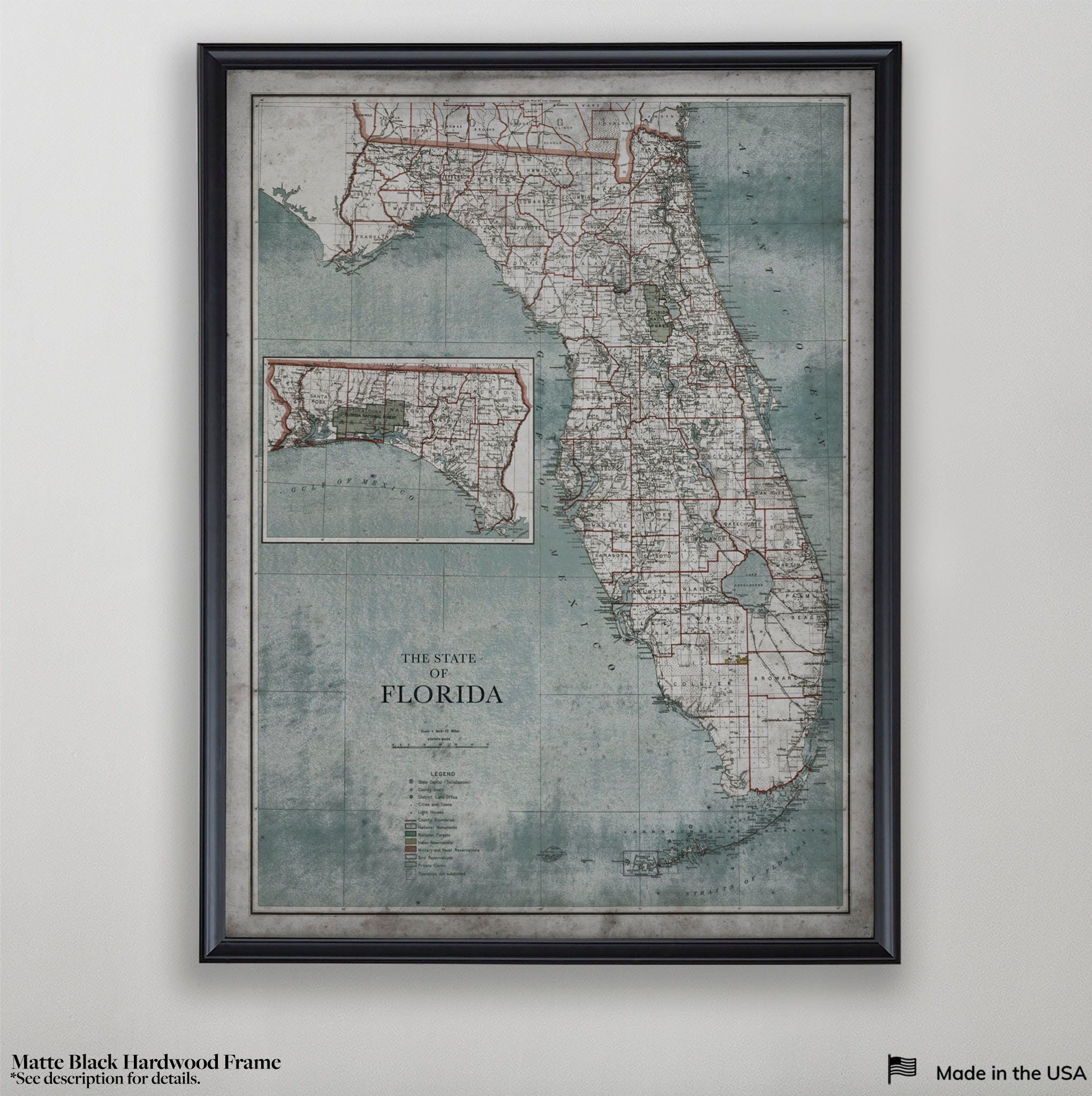 Vintage Florida State Map Print 1880s, Classic Florida Map, Antique ...