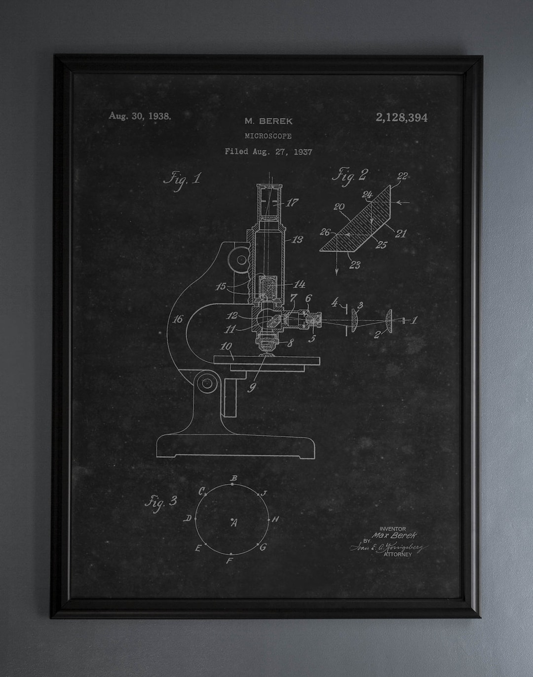 Microscope Patent Print 1938, Max Berek Leica Binocular Blueprint ...