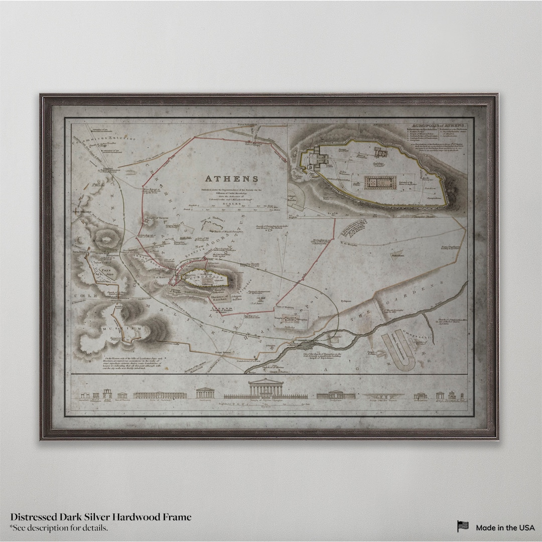 Athens Map, Vintage Map of Athens Greece, Framed Map Options, Antique ...