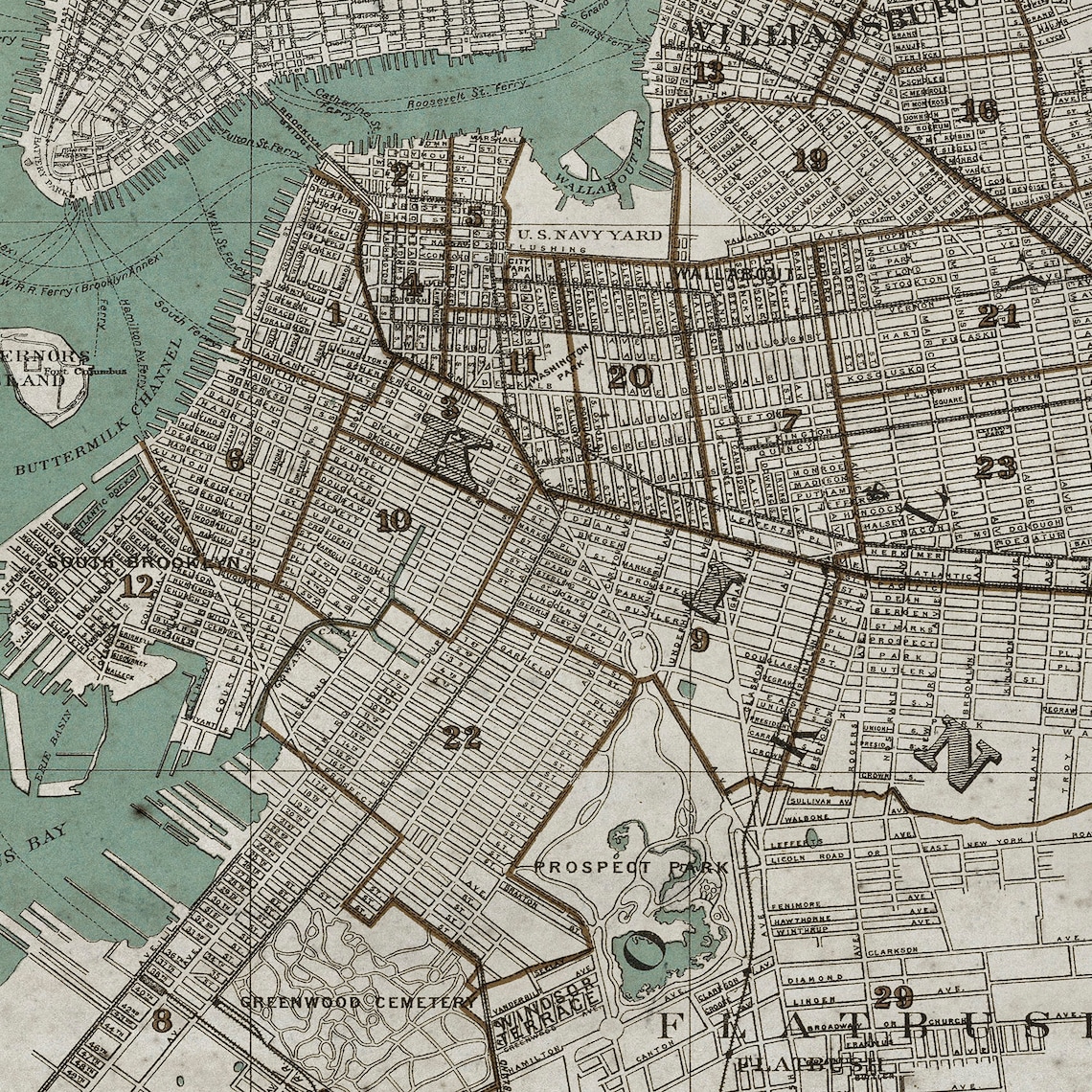 Brooklyn Map Vintage Map of Brooklyn New York Vintage | Etsy