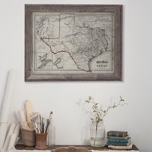 Texas Map, Vintage Map of Texas, Framed Map Options, Antique Texas ...