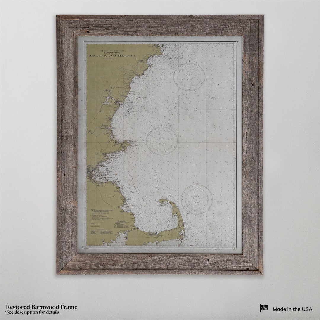Cape Elizabeth to Cape Cod Nautical Map, New England Vintage Chart ...