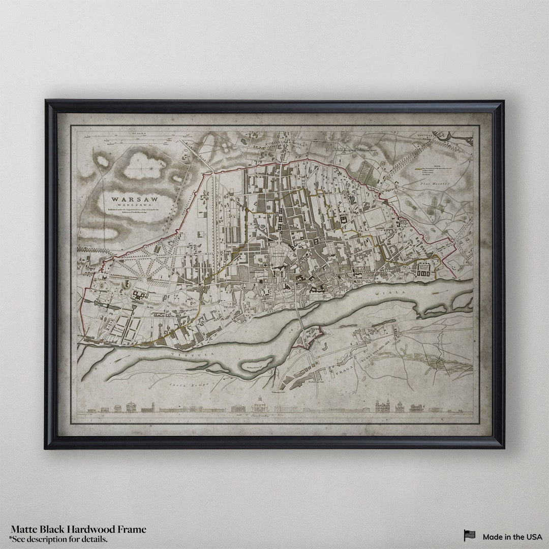 Warsaw Map, Vintage Map of Warsaw, Poland, Framed Map Options, Antique ...