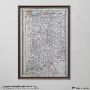 Indiana Map, Vintage Road Map of Indiana, Framed Art Options, Antique ...