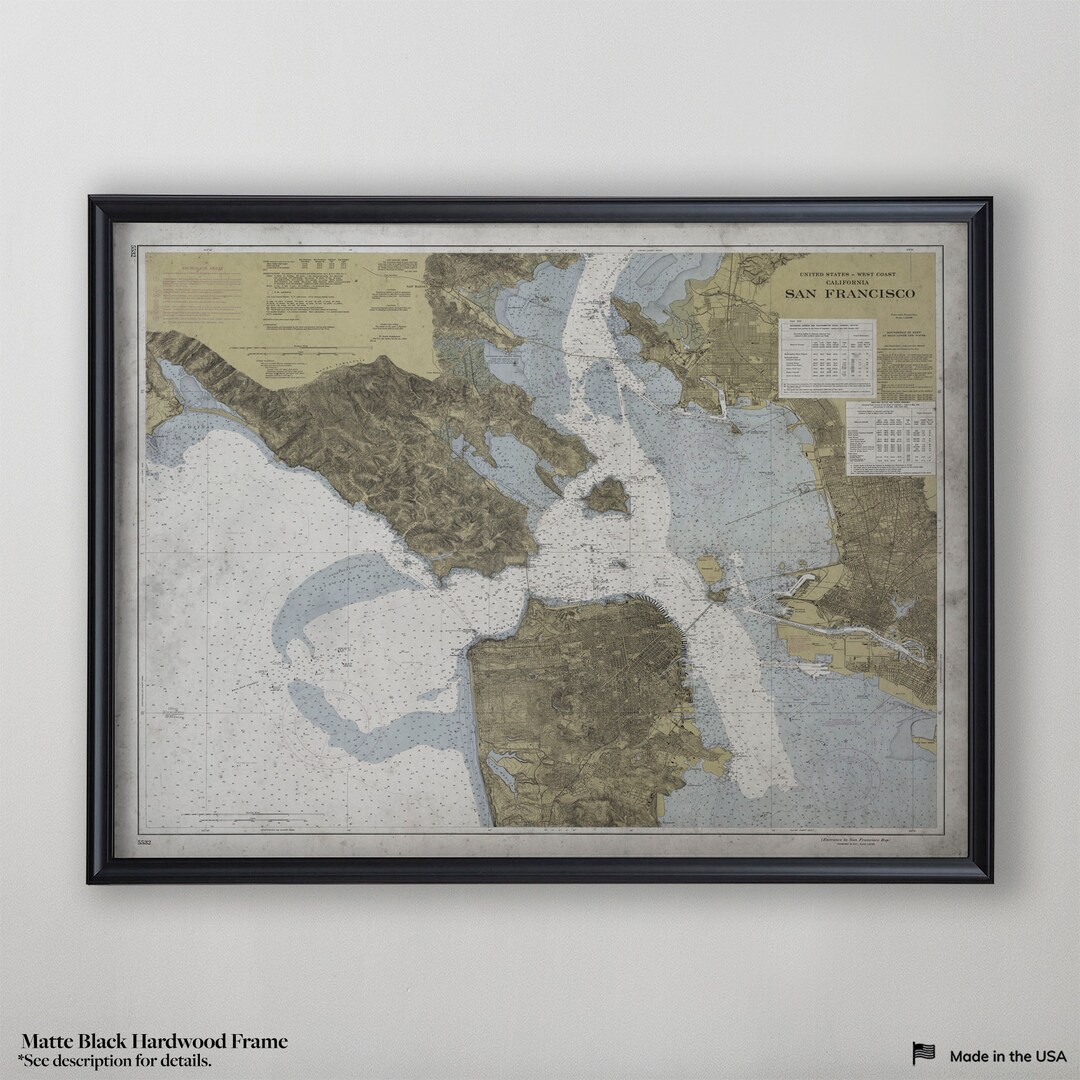San Francisco Nautical Map, Vintage Bay Area Chart, Antique San Francisco Bay Map, Historical ...