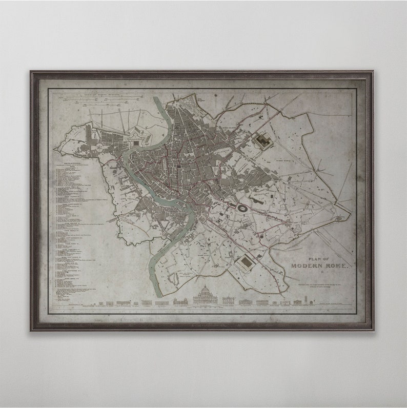 Rome Map Vintage Map of Rome Italy Vintage Wall Art - Etsy