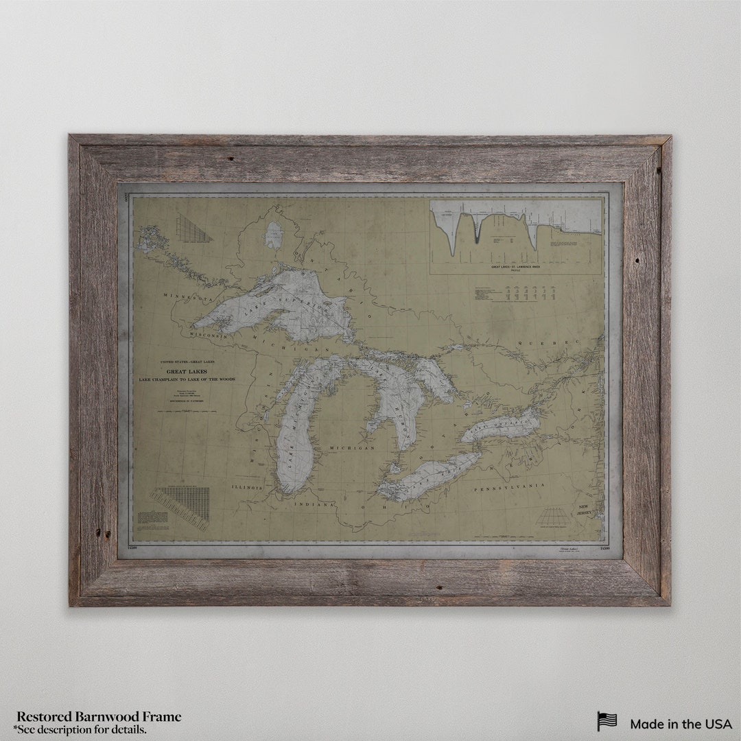 Great Lakes Map, Nautical Map of the Great Lakes, Vintage Great Lakes ...