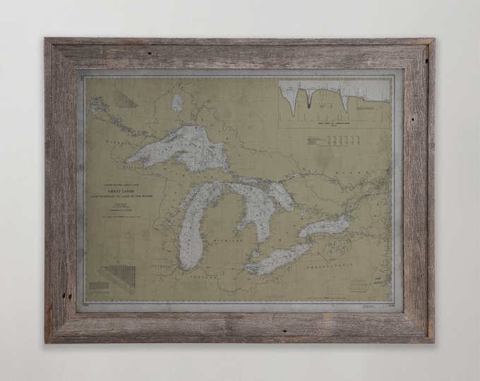 Great Lakes Map, Nautical Map of the Great Lakes, Vintage Great Lakes ...