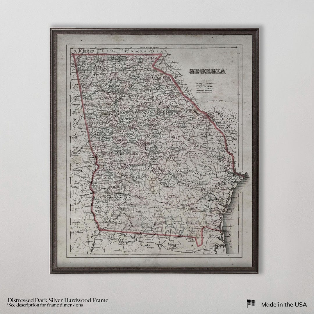 Vintage Georgia State Map Print C.1900, Historic Southern Artwork ...