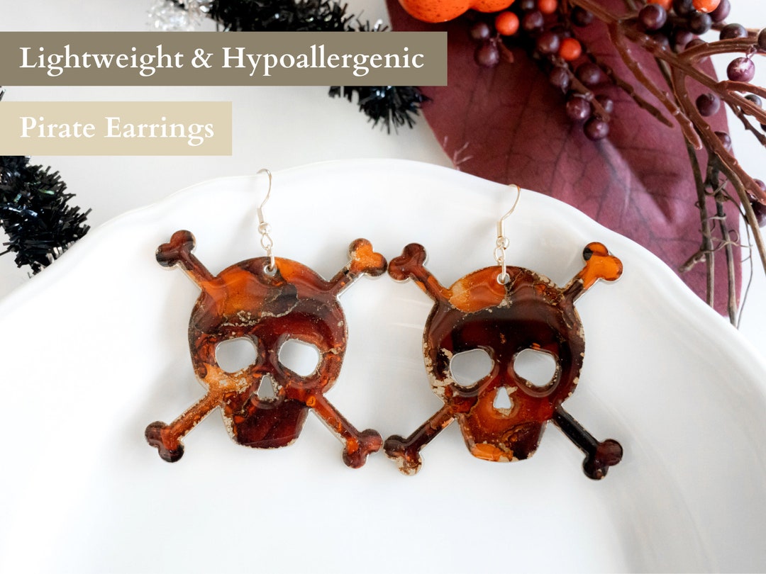 Pirate Skull Resin Earrings - Skull and Crossbone Earrings ...
