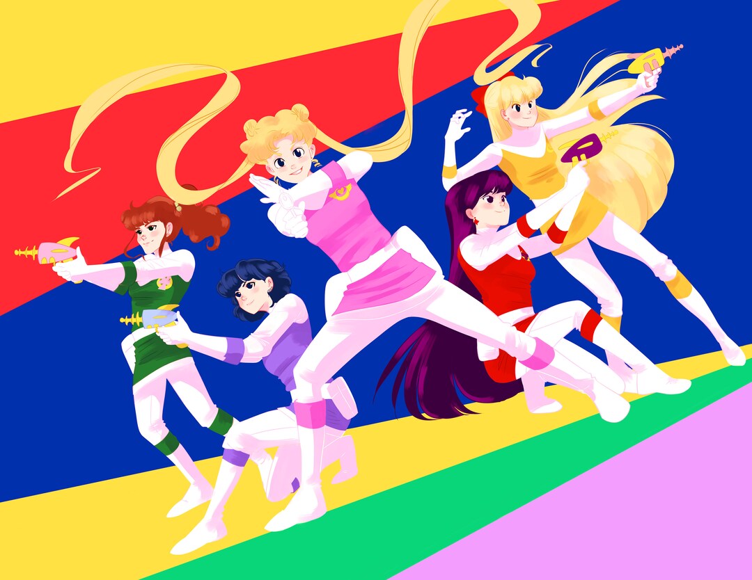 Sailor Moon Power Ranger Art Print Super Sentai Inner Senshi Etsy