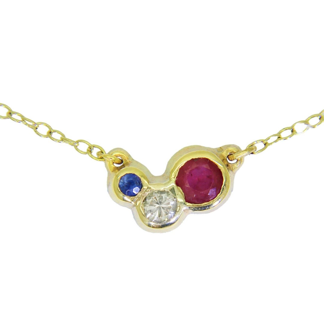 Dainty Ruby Sapphire & 0.10ct Diamond 9ct Yellow Gold 18 Necklace - Etsy UK
