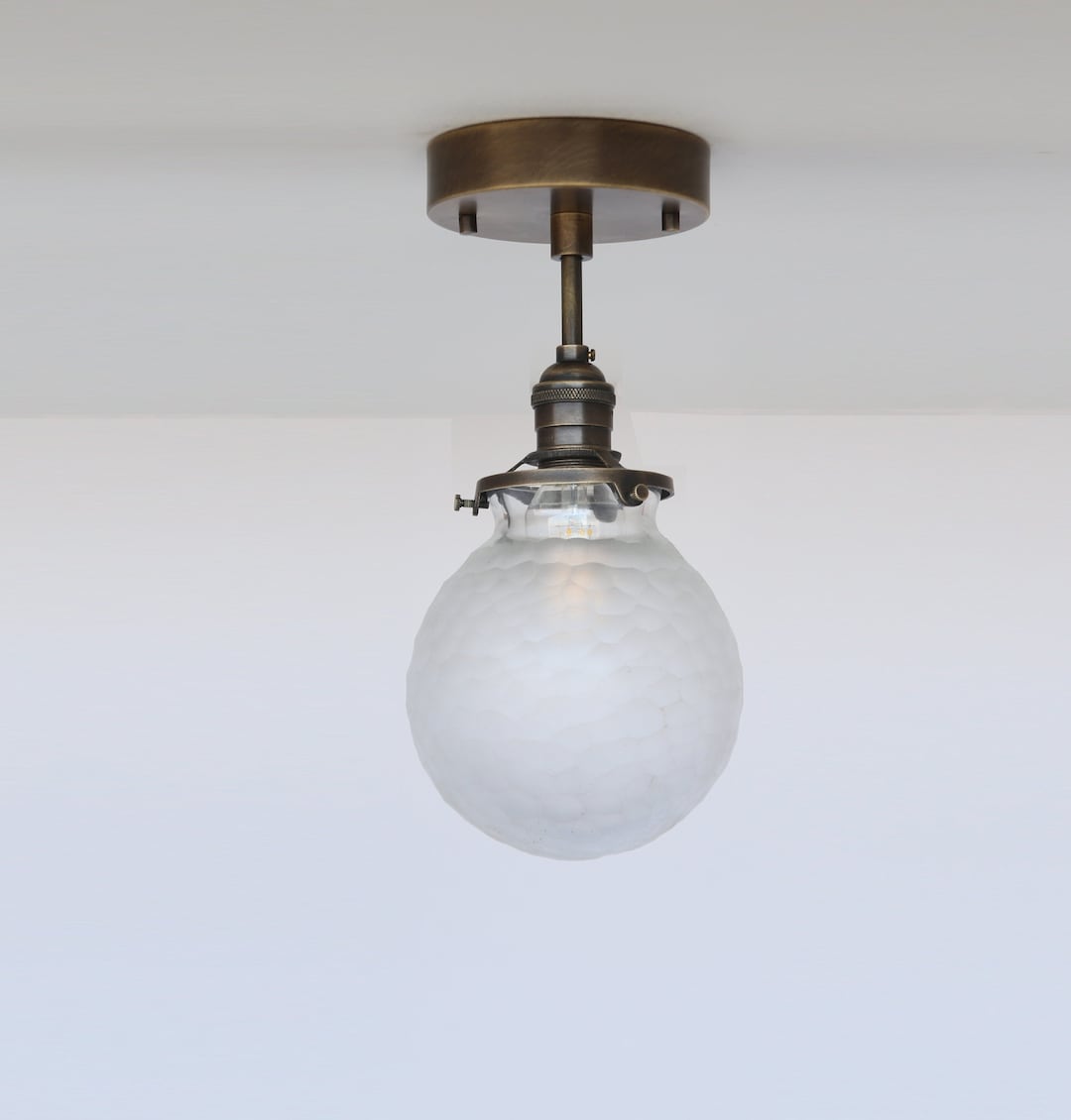 Cutting Glass Globe Flush Mount Ceiling Light Fixture Mid Century ...