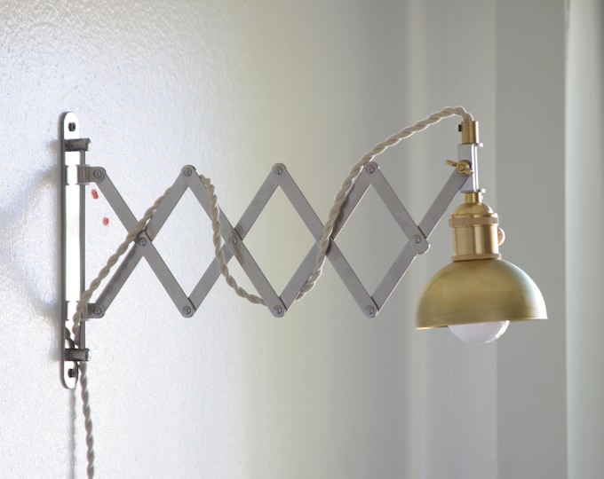 Scissors Lamp, Scissor Lamp With Brass Dome Shade, Accordion Wall Lamp ...