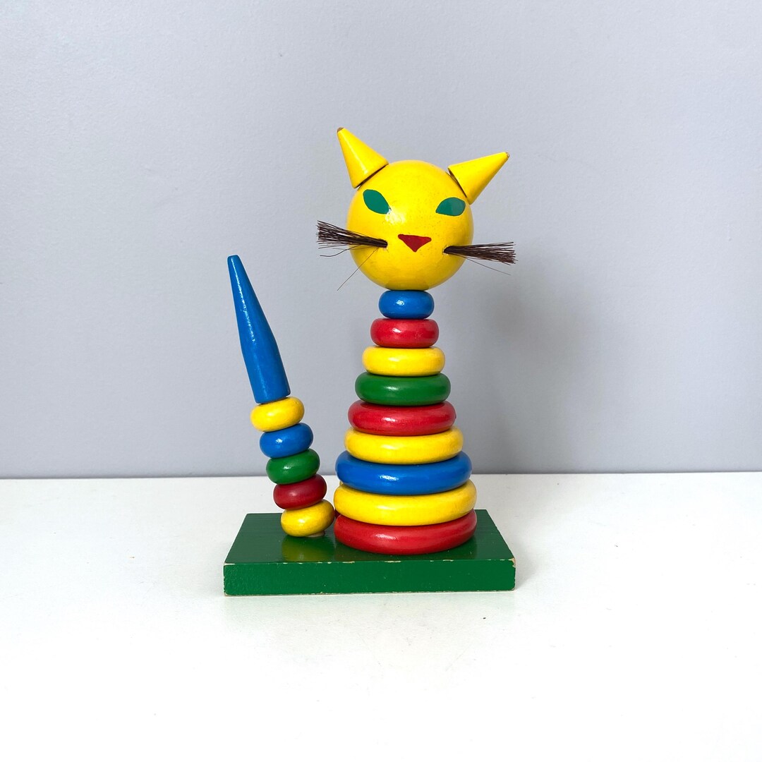 Unusual Stacking Cat With Stacking Tail - Painted Wood Made in ...