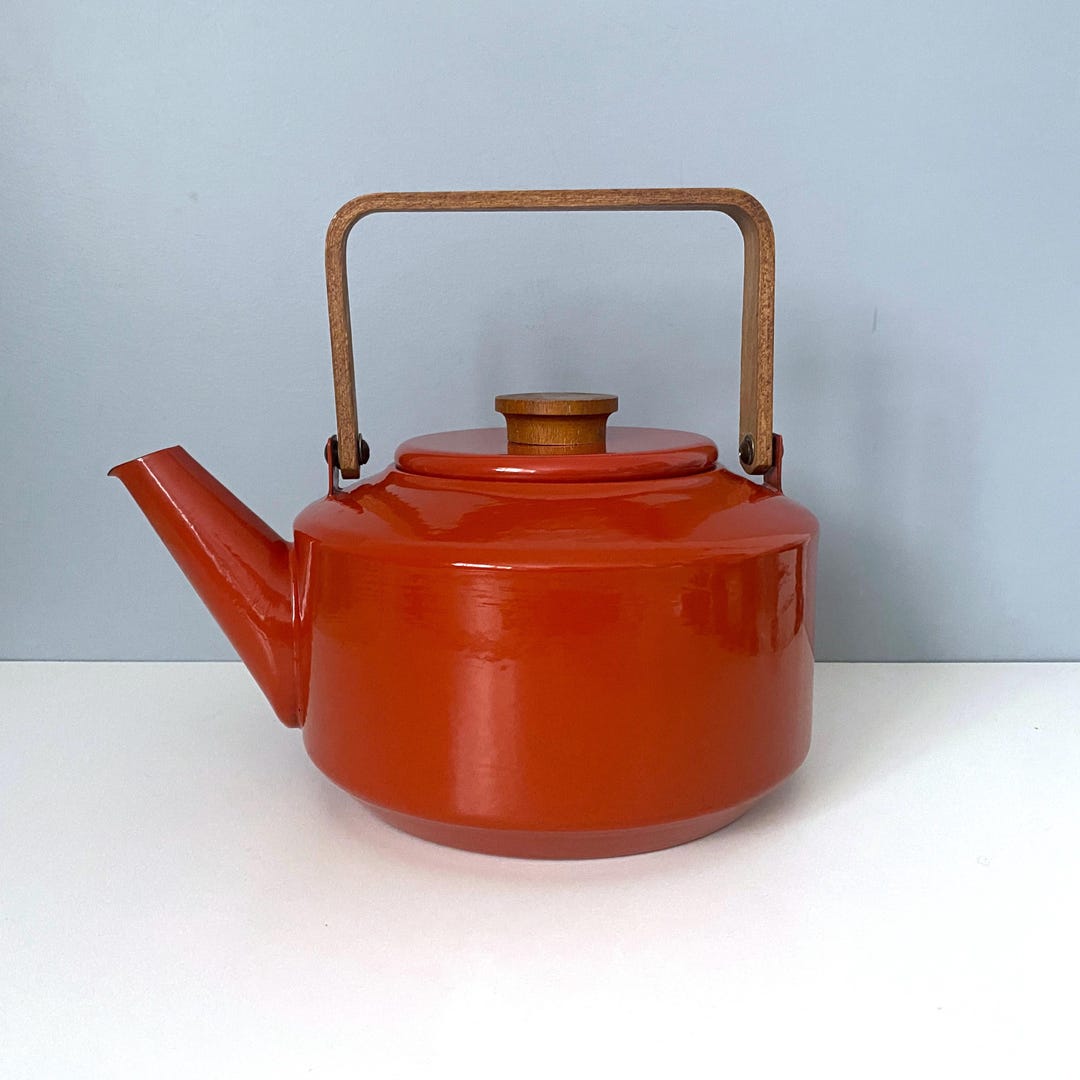 Copco Style Burnt Orange Enamel Tea Kettle With Wood Handle NEW, Never ...