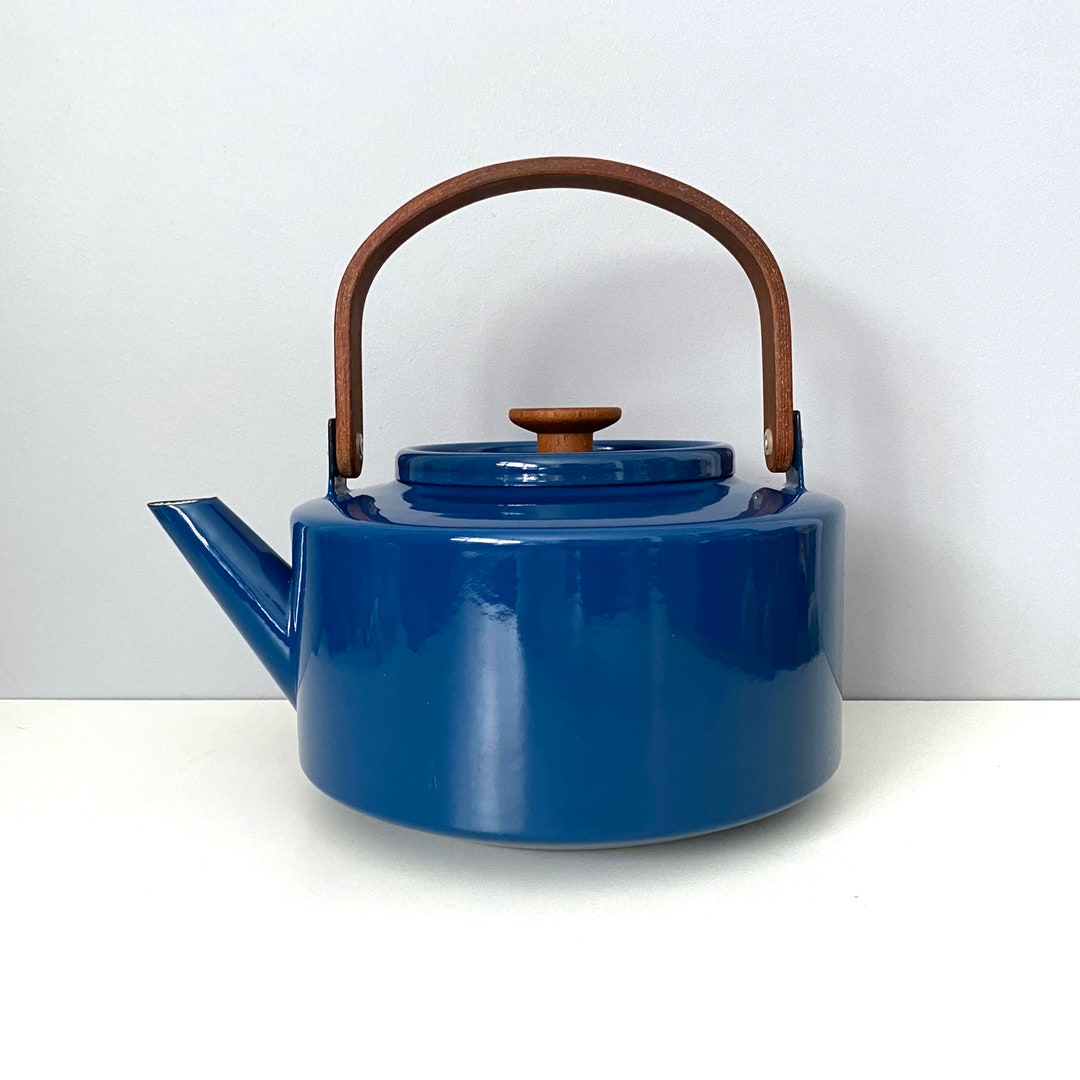 Vintage Copco Tea Kettle by Michael Lax - BLUE Enamel With Teak Handle ...