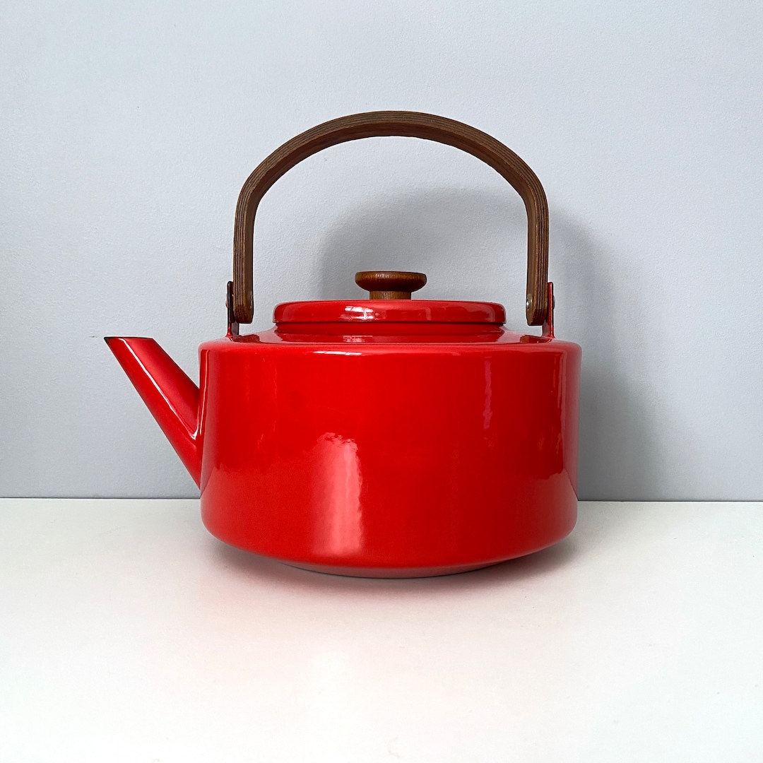 Vintage Copco Tea Kettle by Michael Lax - RED Enamel With Teak Handle ...