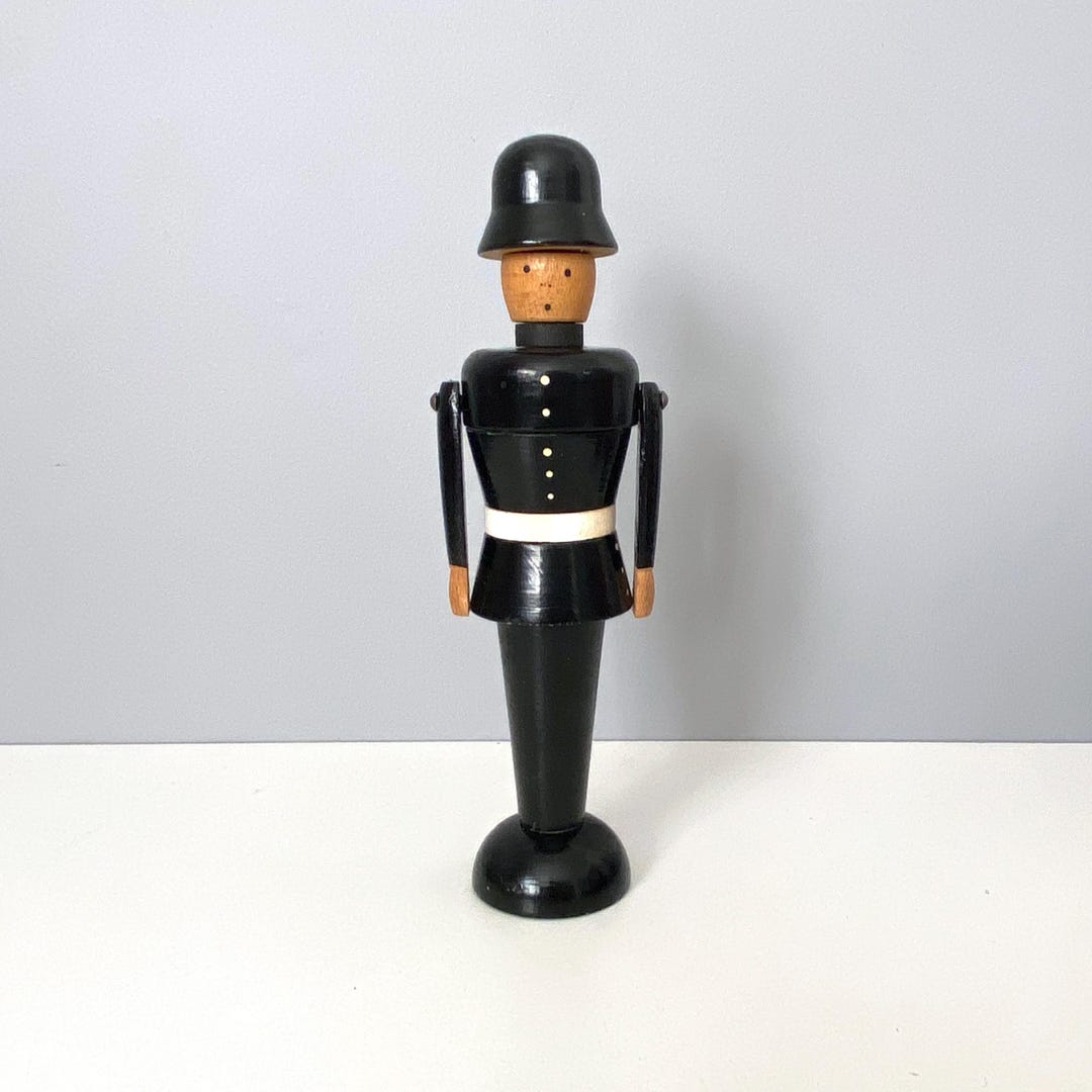 Vintage Wood Stacking Policeman Puzzle - Bobby Helmet, Black Uniform ...