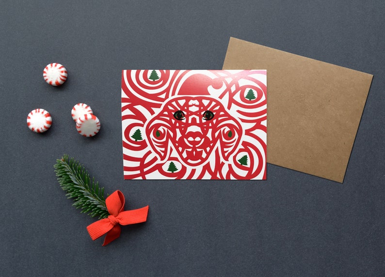 Dog Christmas Card, Christmas Dog Card, Christmas Tree Dog, Dog Card ...