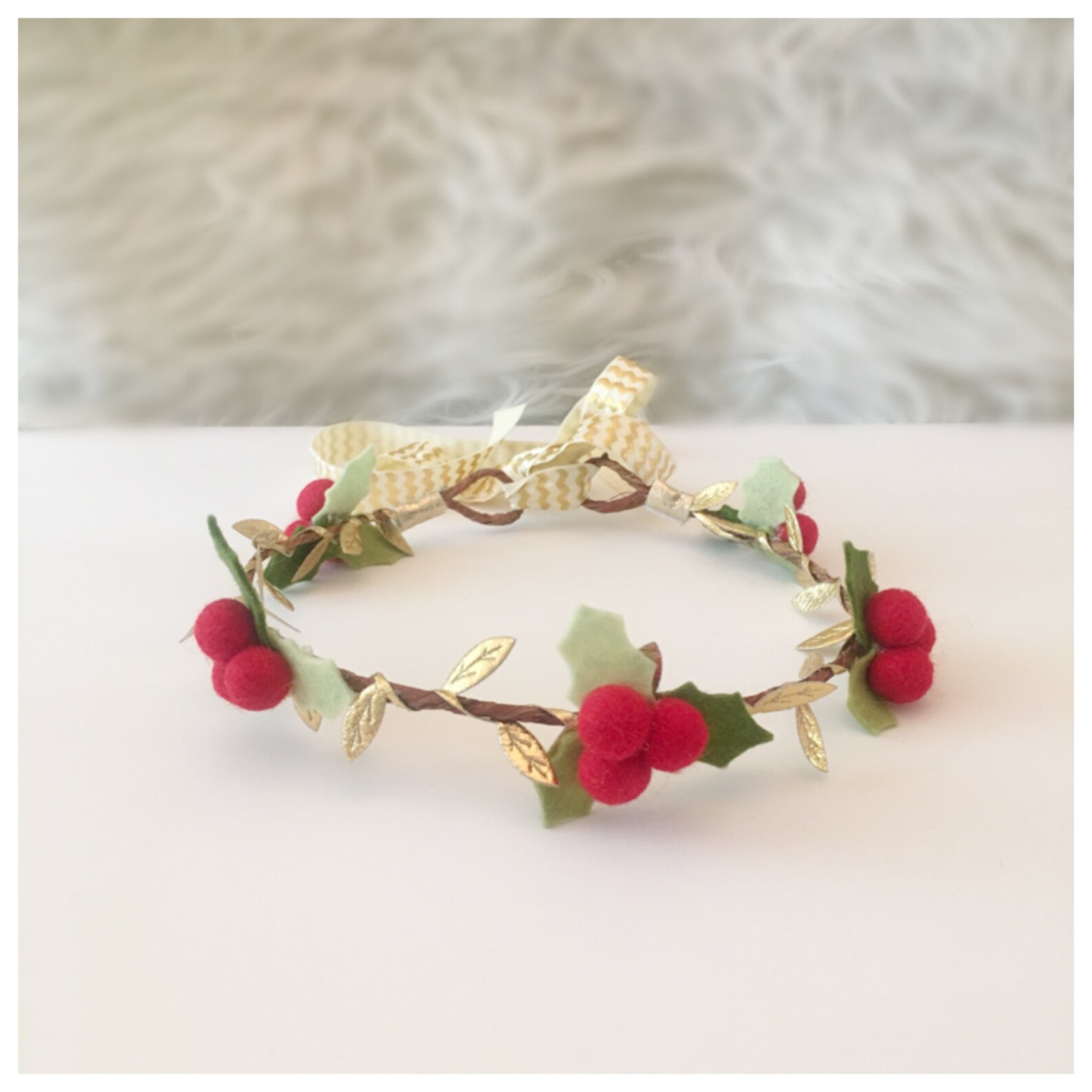 HOLLY HALO // Gold Leaf Holly Halo // Felt Flower Crown // Christmas ...