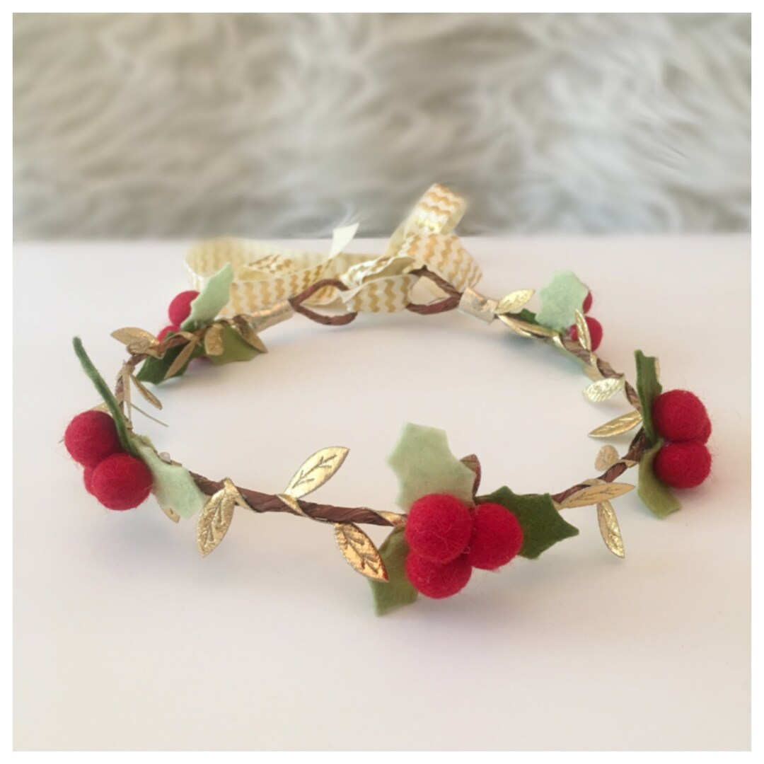 HOLLY HALO // Gold Leaf Holly Halo // Felt Flower Crown // Christmas ...