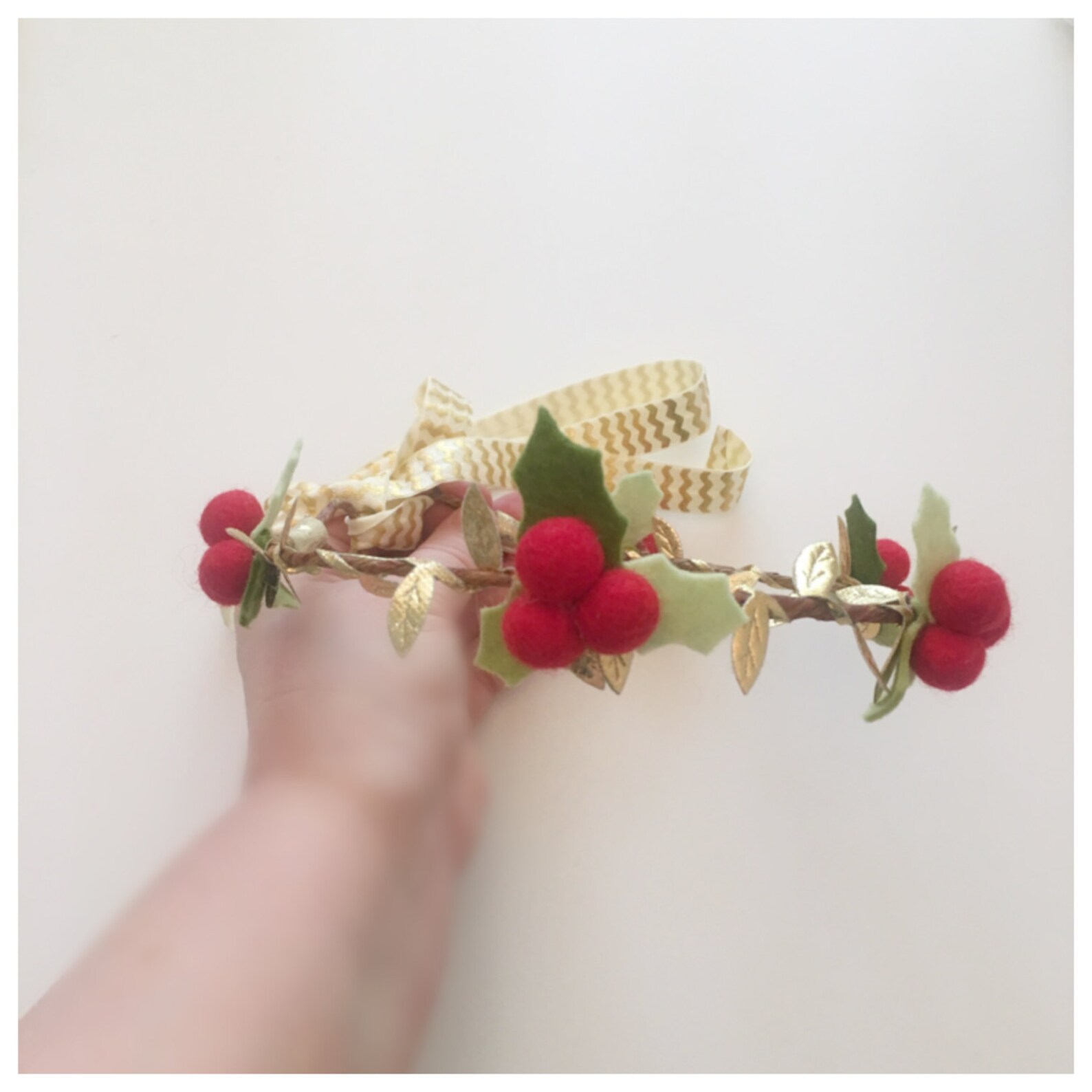 HOLLY HALO // Gold Leaf Holly Halo // Felt Flower Crown // Christmas ...