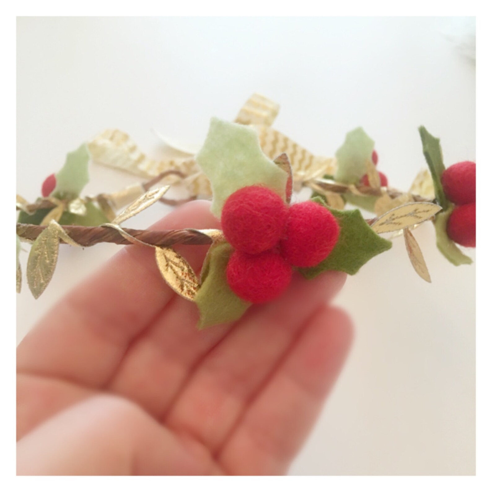 HOLLY HALO // Gold Leaf Holly Halo // Felt Flower Crown // Christmas ...