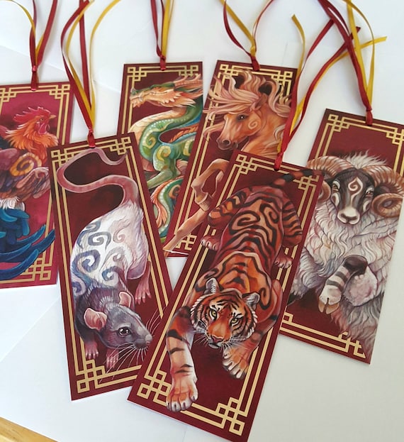 Chinese Zodiac Bookmark With Ribbon and Gold Foil: Year of the - Etsy UK
