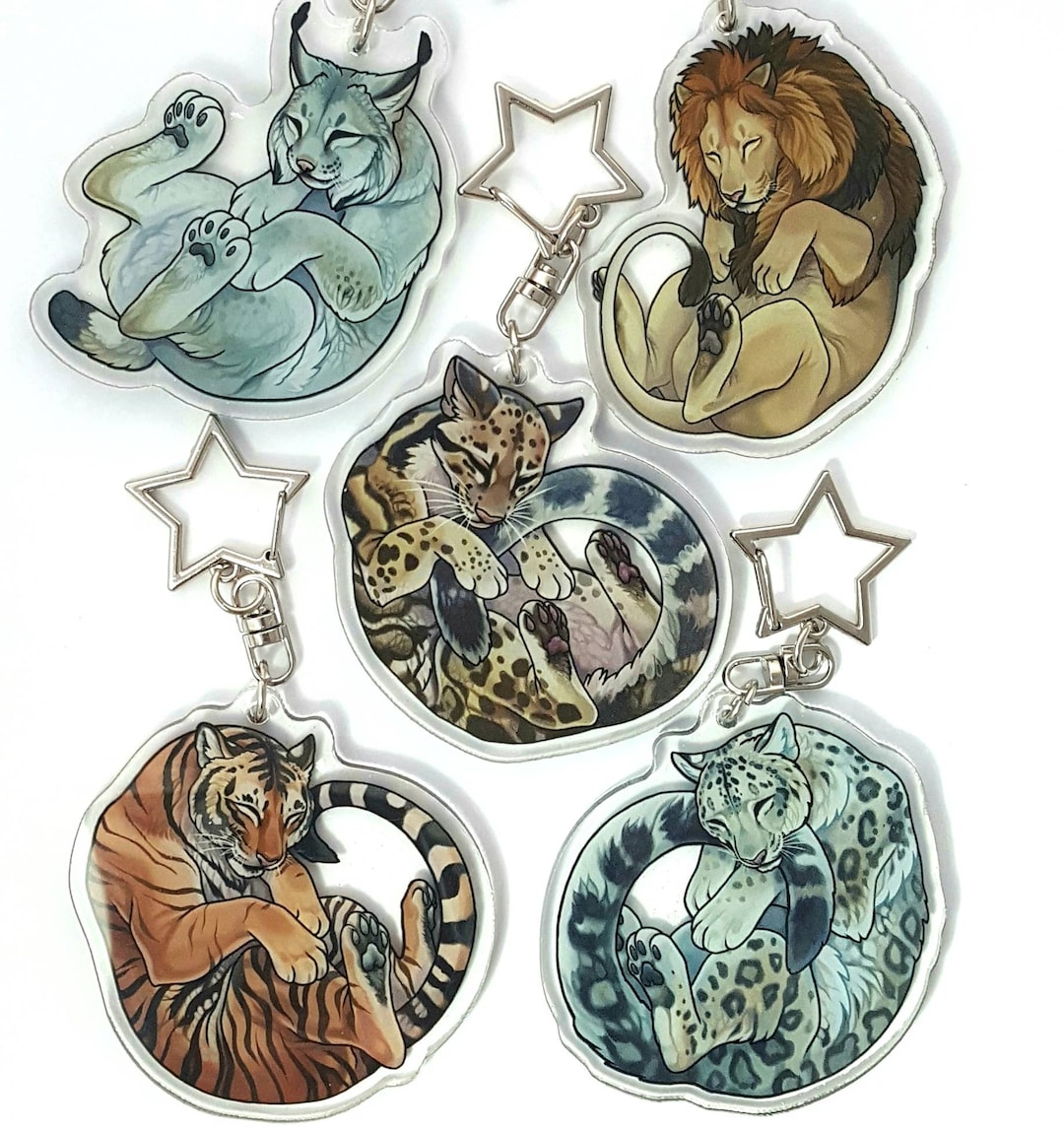 Sleepy Big Cat Glitter Epoxy Keyrings - 5 Different Species - Etsy